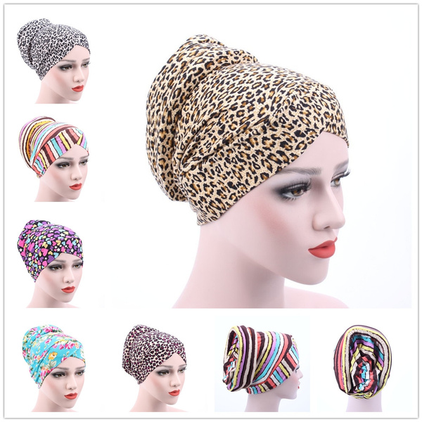 ESO Women Fashion Floral Leopard Print Muslim Stretch Turban Hat Chemo ...