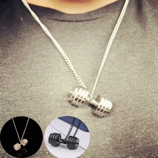 ZOSO Charm Men Unisex Titanium Steel Barbell Dumbbell Pendant Necklace ...