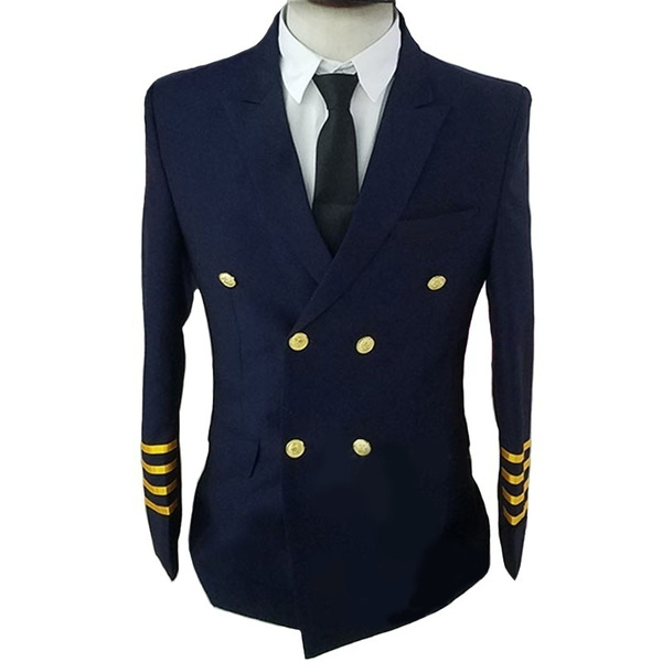 Men Peak Lapel Airline Pilot Captain Suit Aviator Costume Uniform ...