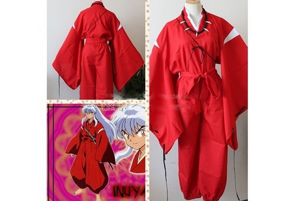 Anime INUYASHA Bright Red Cartoon Kimono Halloween Party Costume ...