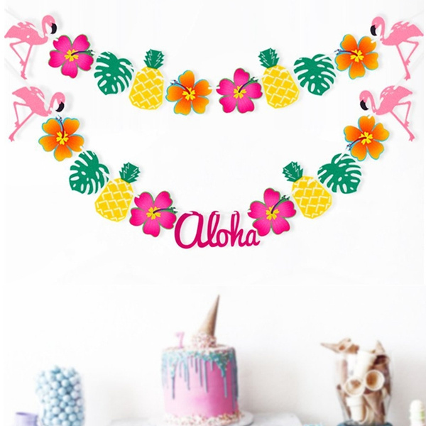 Hawaiian Luau Flamingo Garland Banners For Tiki Tropical Summer Pool ...