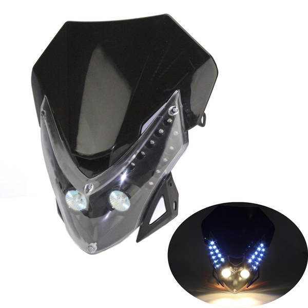 Off Road Street Fighter Black Motorcycle Headlight Head Light Lamp LED ...