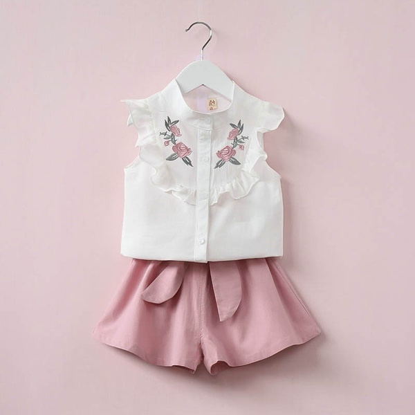 Summer Korean baby girls clothing set children heart shirt+bow shorts ...