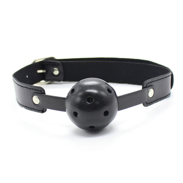 Black Wiffle Ball Gag With Adjustable Leather Belt Mouth Open Gag ...