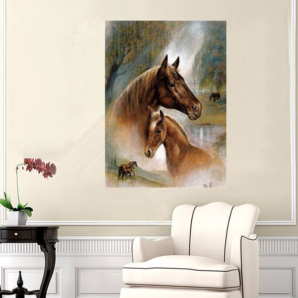 Horses Embroidery 5D Diamond DIY Painting Cross Stitch Home Wall Decor ...