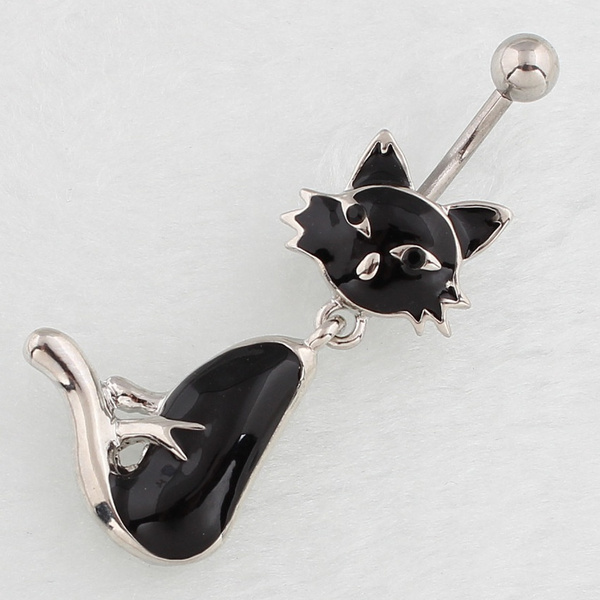 Fashion Exquisite Black Cat Navel Belly Button Barbell Ring Women Body ...