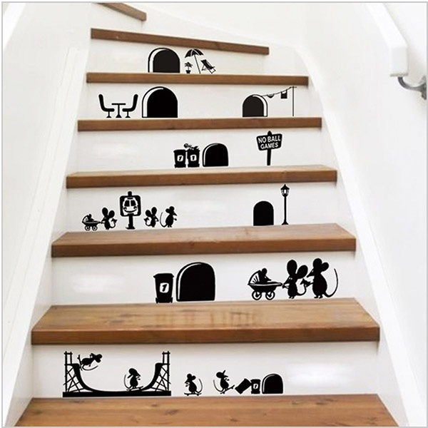 Home Stairs Creative 3D Cartoon Mouse DIY Sticker Art Design Decal Wall ...