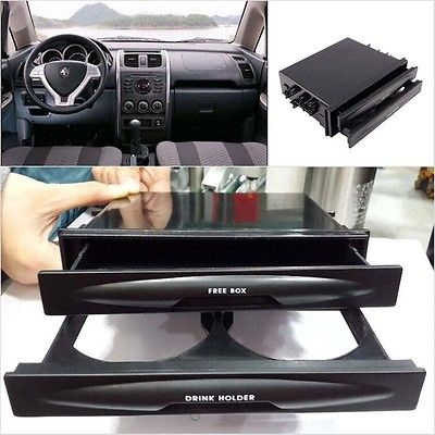 Car Autos Double Din Radio Pocket Drink Cup Holder Storage Box Black ...