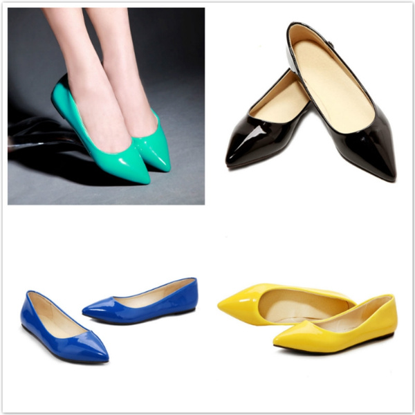 Shoes Pointed Toe Flats Ballet Shoes Yellow Blue Patent Leather New ...