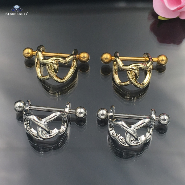 1 Pair Cute Couple Hearts Silver Ear Piercing Cartilage Tragus Helix ...