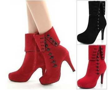 Women Ankle Boots Heels Autumn Winter Fashion Red High Heel Shoes ...