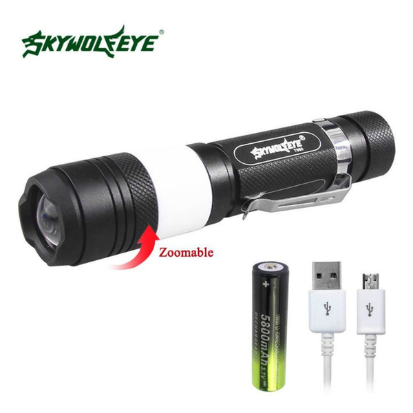 SKYWOLFEYE CREE XML T6 2 LED Flashlight Zoom Waterproof 3800 Lm 18650 ...