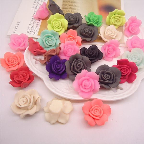 50pc/lots 23mm Clearance Sale Polymer Clay Fimo Rose Flowers Beads ...