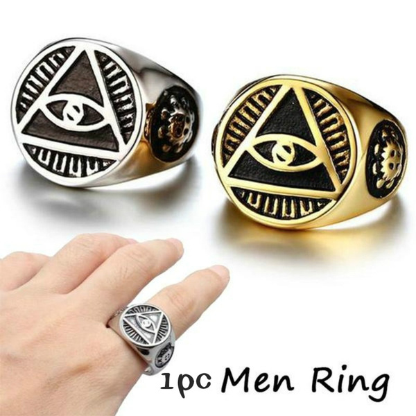 Stainless Steel Ring Band Illuminati The All-seeing-eye Pyramid and Eye ...