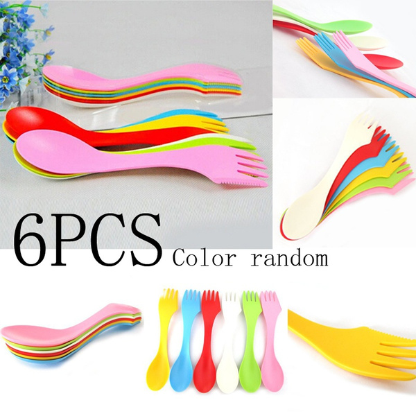 6Pcs Spoon Fork Knife Cutlery Camping Hiking Spork Combo Travel ...