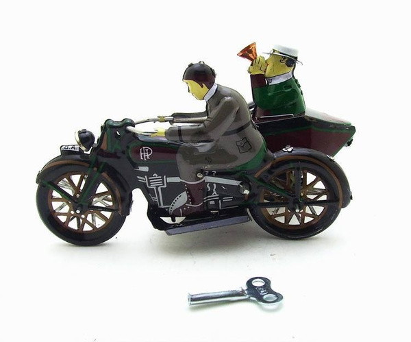 Vintage Tin Toy Gifts Wind Up Parade Motorcycle with Sidecar Mechanical ...
