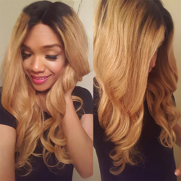 Ombre T1B/27 Lace Front Human Wigs with Baby Hair Brazilian Virgin Hair ...
