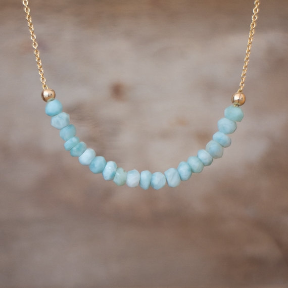 Larimar Necklace Natural Dominican Larimar Beaded Necklace Genuine ...