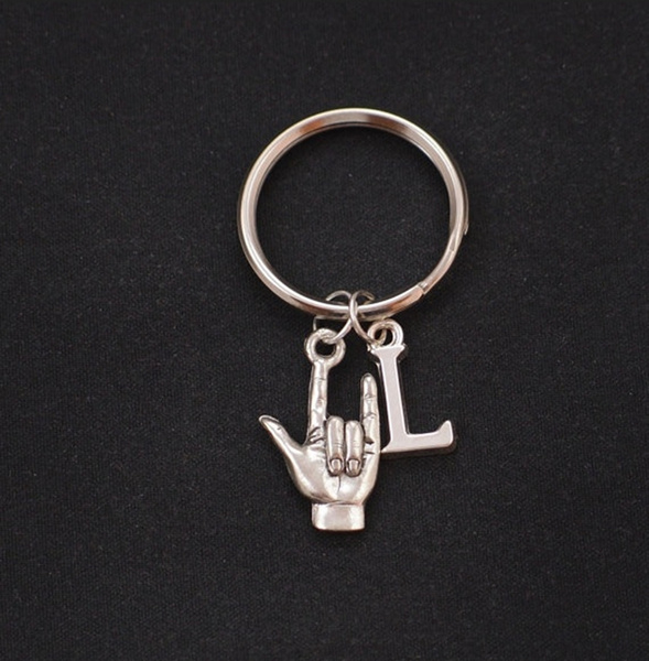 Hot I Love You Sign Language Keychain, Initial Keychain, Silver ...