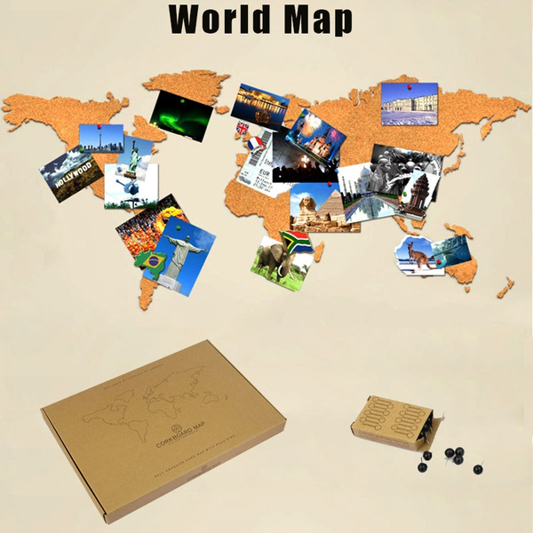 Engraving World Map Cork Puzzle Custom Photo Wall School Office Home ...