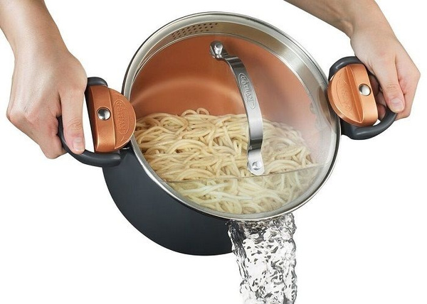 Gotham Steel Non-Stick Pasta Pot with Glass Lid and Built in Strainer ...