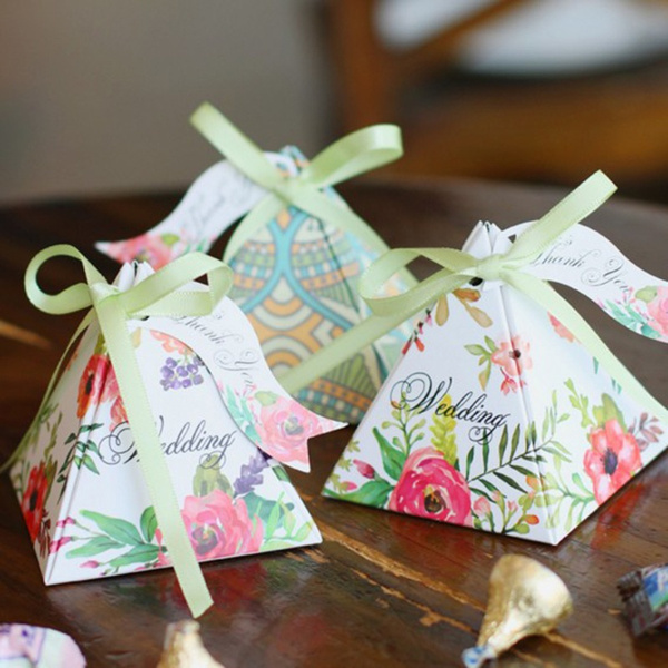 50 Pack Floral Triangle Candy Box Gift Boxes Wedding Party Favors with ...