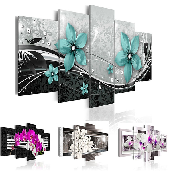 5 Panels Flowers Art Wall Painting Print on Canvas for Home Decor ...