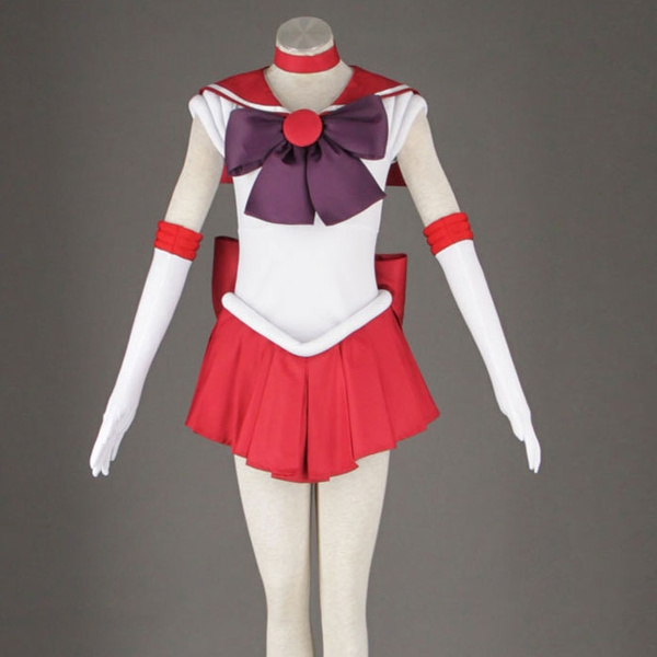 Anime Sailor Moon Sailor Mars Cosplay Costume Red Uniform Dress Satin ...