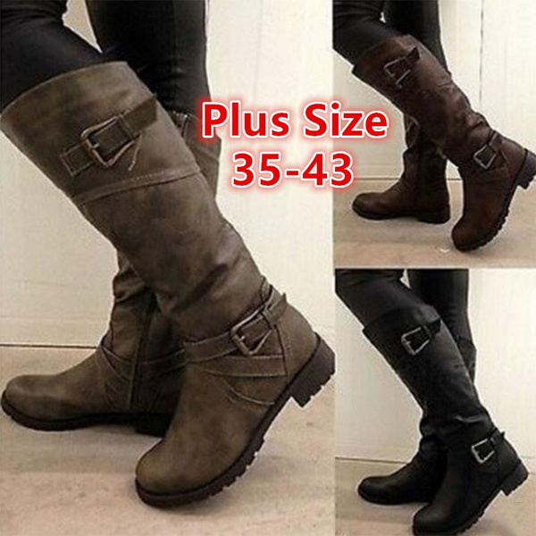 Women's Fashion Casual Shoes Leather Long Boots High Boots Plus Size 35 ...