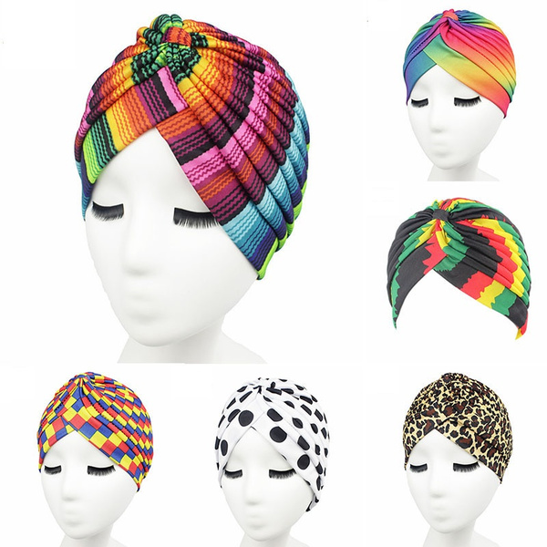 Indian Turban Hats Caps Beanies Chemo Bandana Hijab Pleated ElasticHats ...