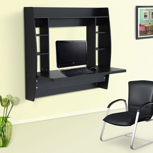 Wall Mount Floating Computer Desk Storage Two Shelves Laptop Computer ...
