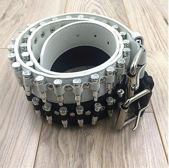 metal PU Leather Fashion Style White Punk Strap Waist Motorcycle Metal ...