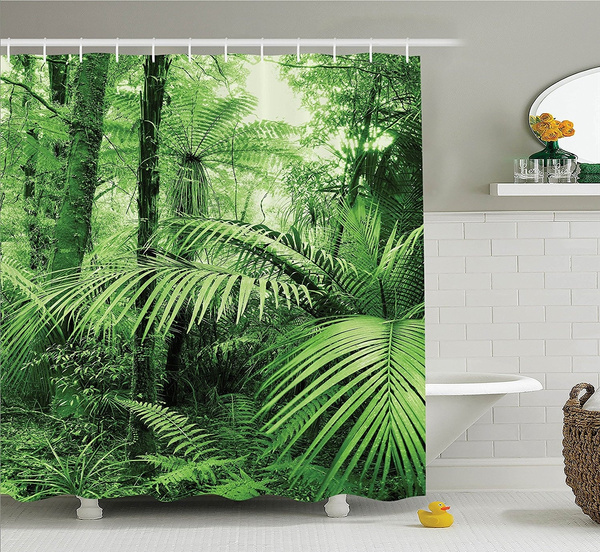 Rainforest Decorations Shower Curtain Set By Palm Trees And Exotic