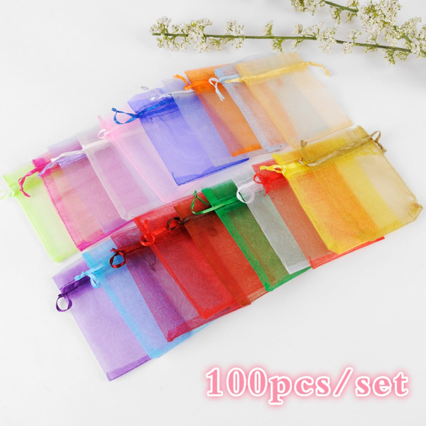 100pcs/lot 10x15cm Organza Gift Packaging Bags Mixed Color Jewelry ...