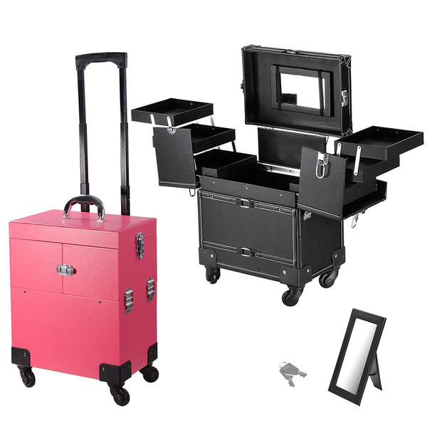 AW Pro Lockable Rolling Makeup Case on Wheels w/ Keys & Mirror Artist ...