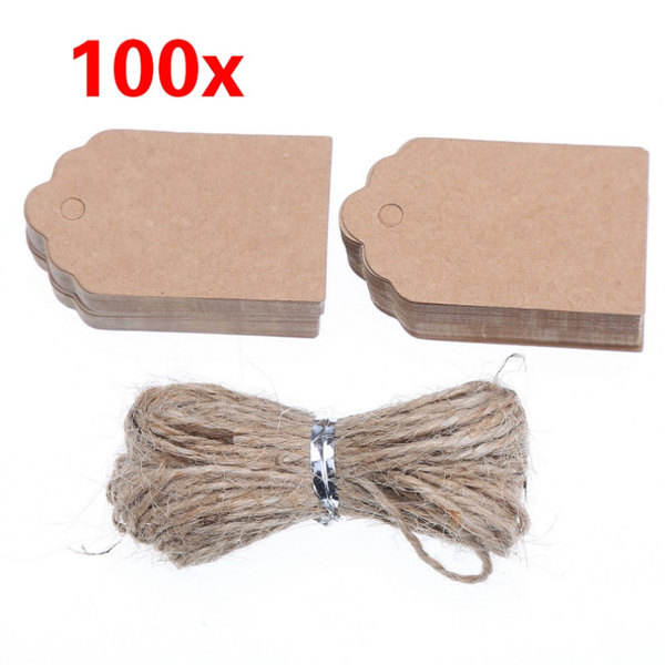 100PCS Natural Brown Kraft Paper Tags With Jute Twine For DIY Gifts ...