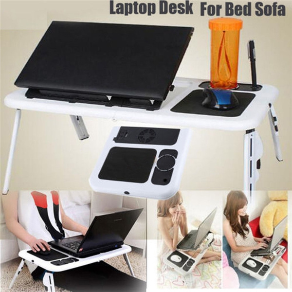Foldable Laptop Computer Desk Bed Sofa Stand Tray With USB Cooling Fans ...