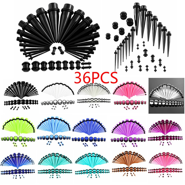 36pcs (18 Pairs ) Acrylic Ear Plugs Expander Gauges Ear Taper Stretcher ...