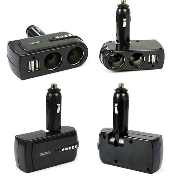 12/24V 2 USB Power Charger Supply + 2 Socket Car Cigarette Lighter ...
