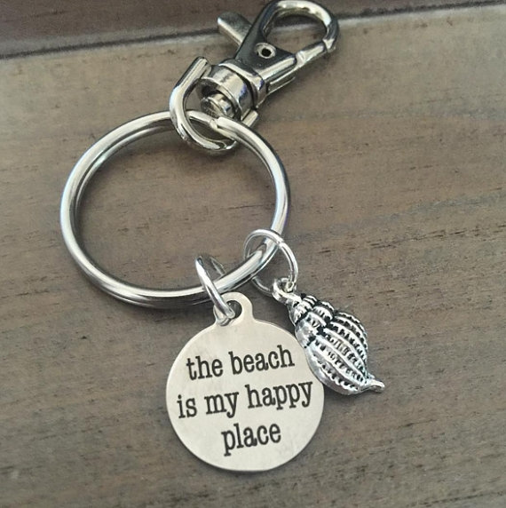 Beach Keychain Keyring The Beach Is My Happy Place Shell key chain | Wish