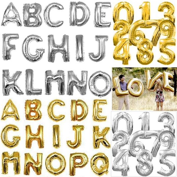 Gold / Silver Foil Letter Number Balloons Birthday Wedding Party ...