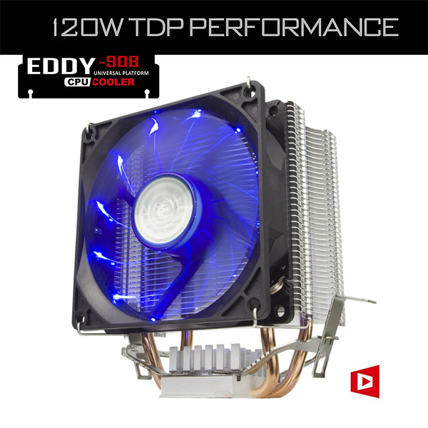 2 Heatpipes Radiator 90mm CPU Cooler Fan TDP 120W Aluminum Heatsink LED ...