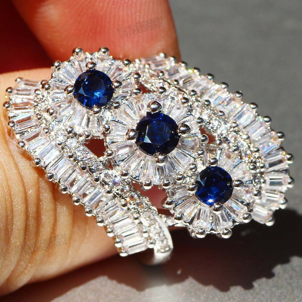Luxury Silver White Sapphire & Sapphire Rings Natural Gemstones ...