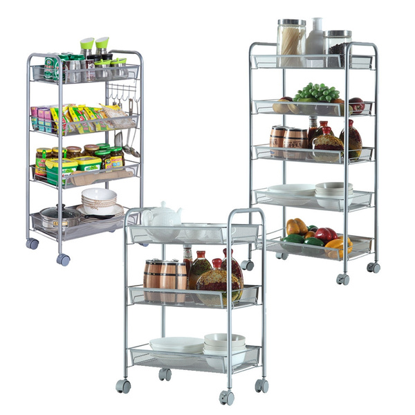 3/4/5 Tier Shelf Shelving Rack Rolling Kitchen Pantry Storage Utility ...