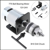 12V-24V Mini Hand Drill DIY 775 Ball Bearing Motor B10 Drill Chuck + Mounting Bracket Hand Tool ...