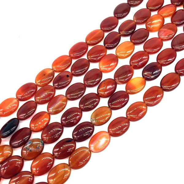 Natural Stone Bead Red Carnelian Stone Oval Bead String 13x18 Mm DIY ...