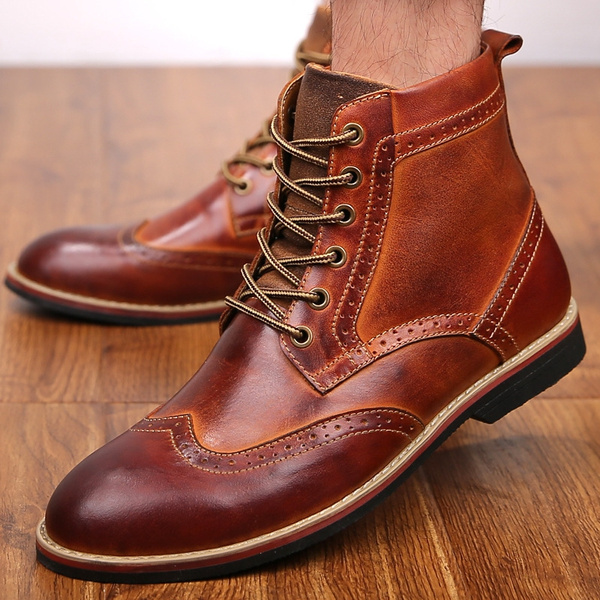 Winter Brogue Style Men Boots Fashion Retro Carving Casual Lace-up ...