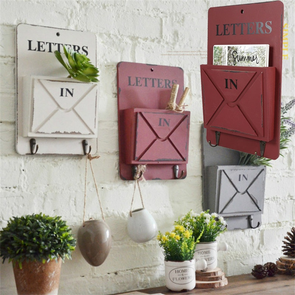 Wall-mounted Wood Mail Box Letter Rack Storage Box Home Decoration with ...