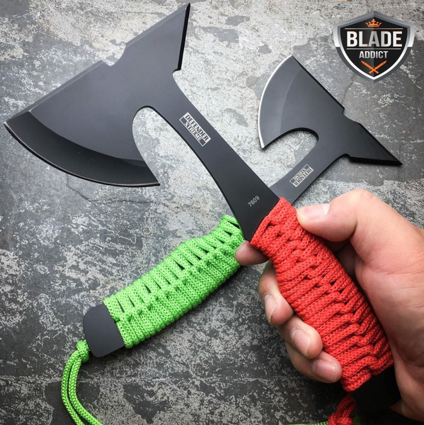 9" ZOMBIE SURVIVAL TOMAHAWK THROWING AXE HUNTING KNIFE SINGLE / SET ...