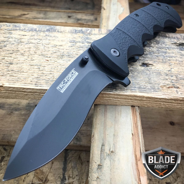 TAC FORCE BLACK Spring Assisted Opening TACTICAL Pocket Knife Folding ...